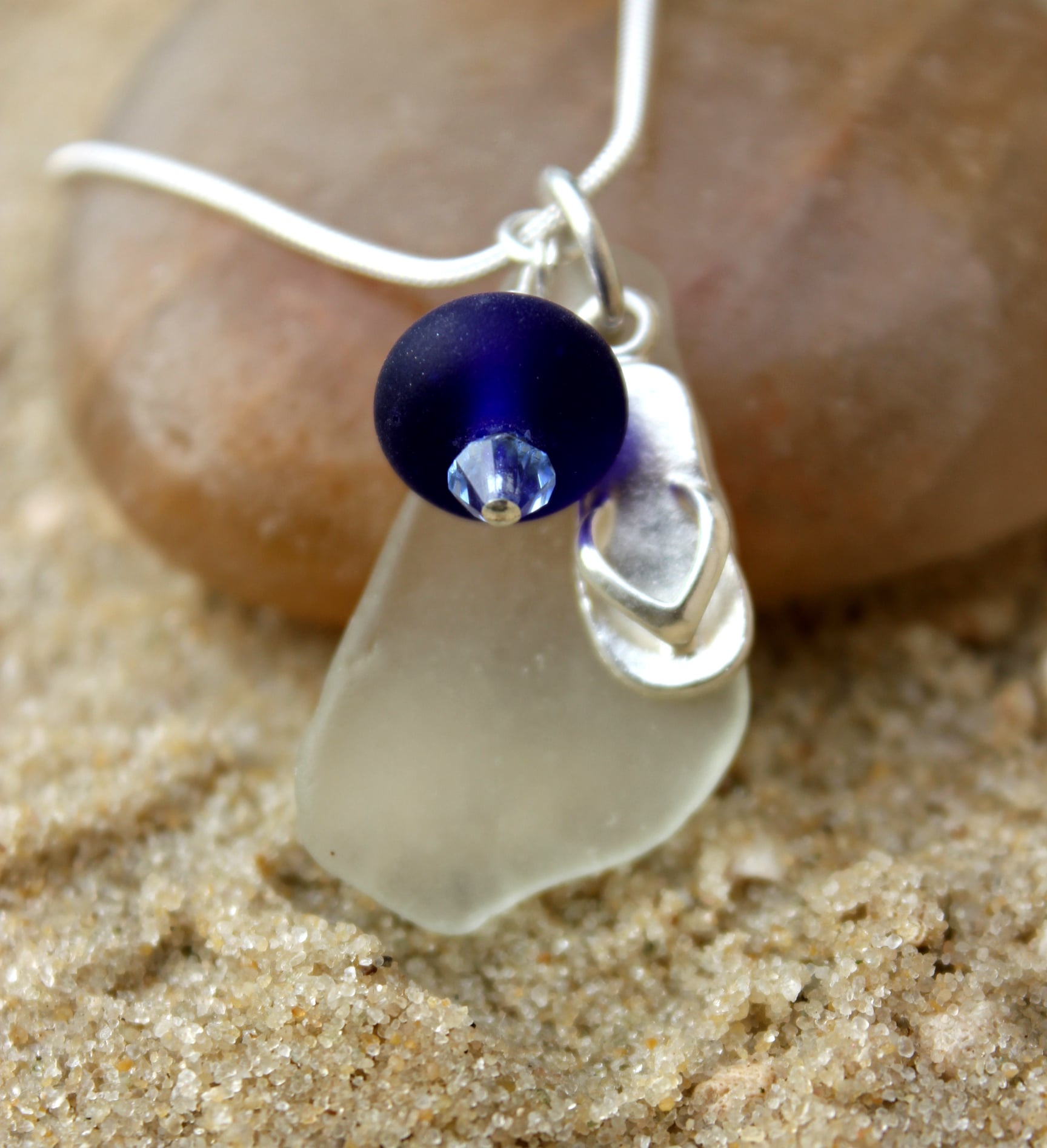Scottish Sea Glass - White Sea Glass and Cobalt Blue Pendant ...