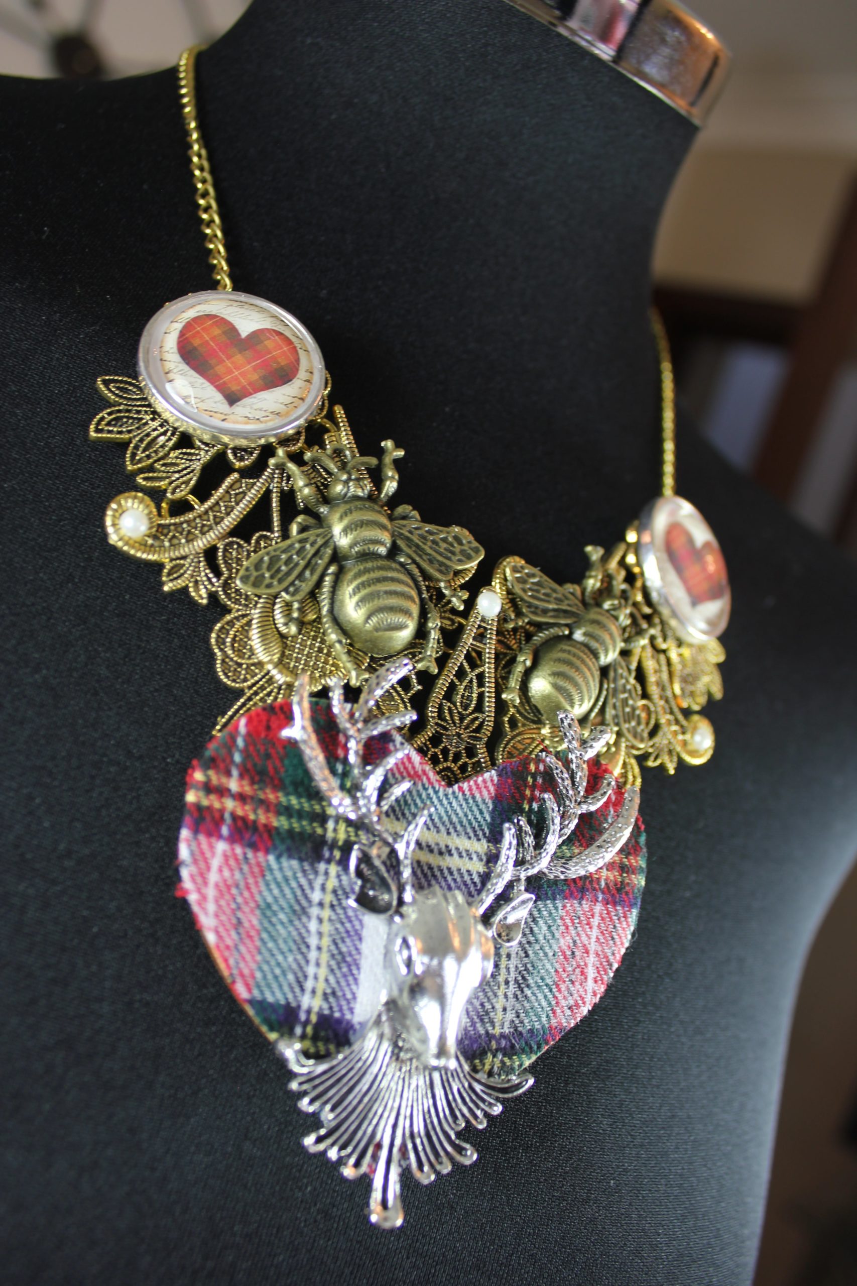 Vintage Inspired Stags Head & Tartan Necklace. - onemoregift.co.uk