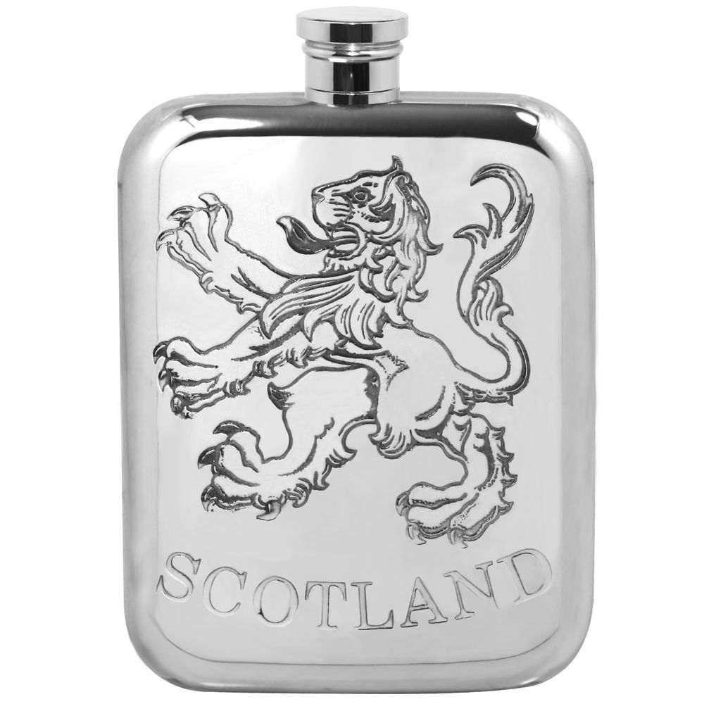 Scotland's Rampant Lion Pewter Hip Flask. Perfect for your favourite dram.